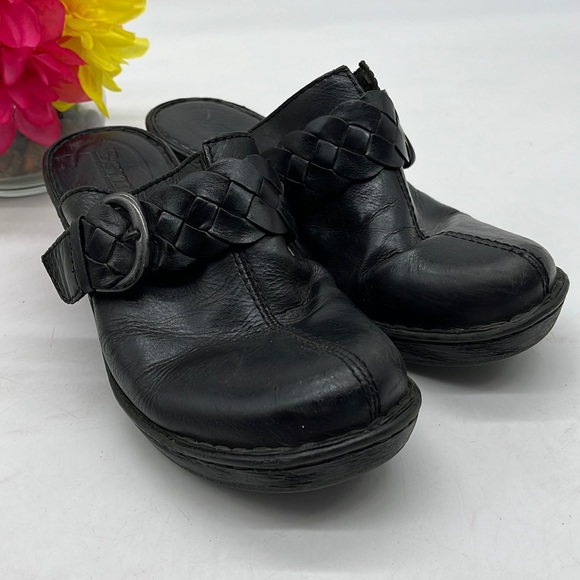 Born | Shoes | Born Black Leather Mule Clog With Braided Accent Size 8 ...